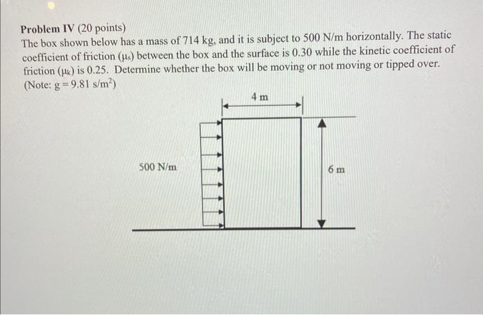 Solved Problem IV ( 20 points) The box shown below has a | Chegg.com