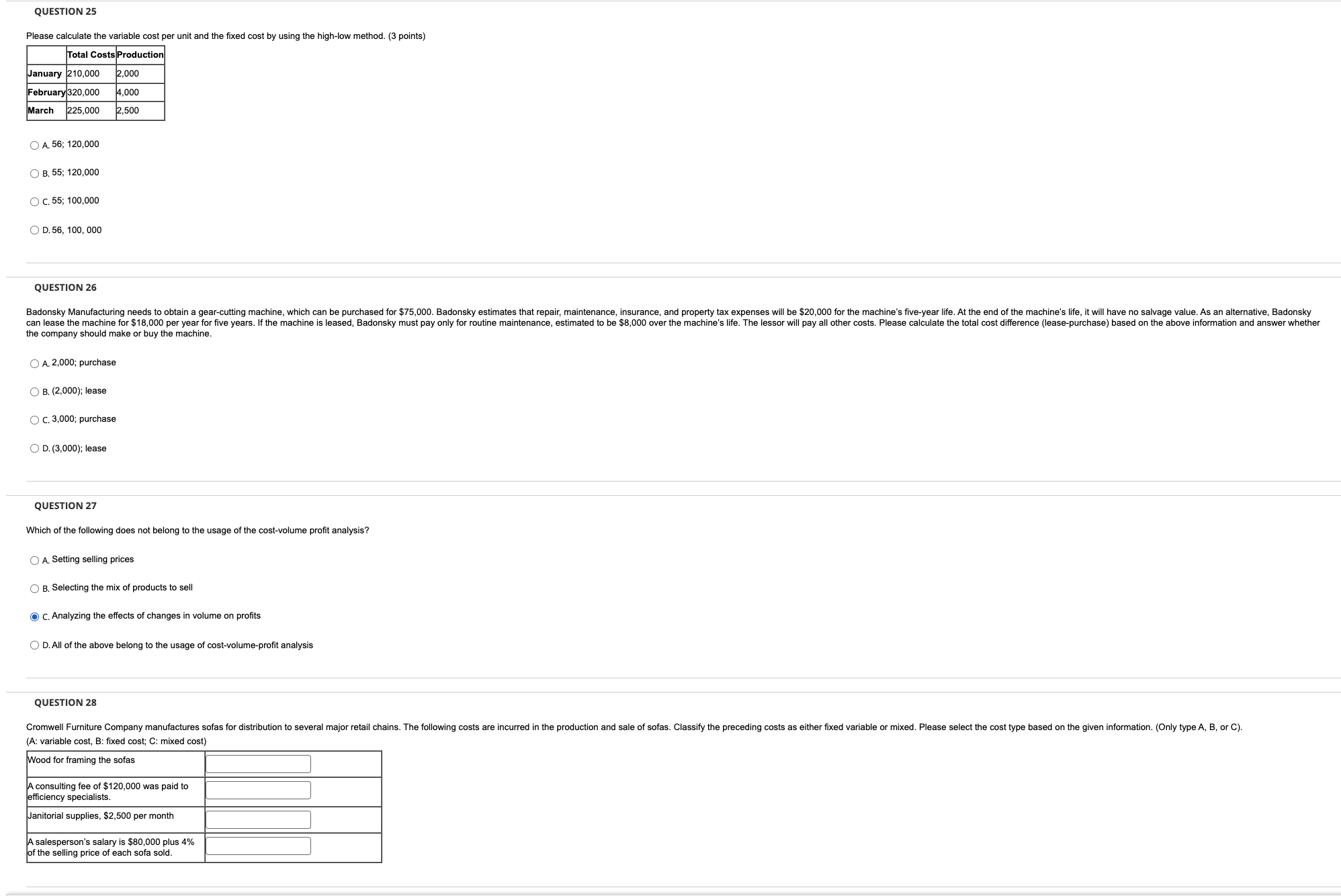 Solved QUESTION 25Please calculate the variable cost per | Chegg.com