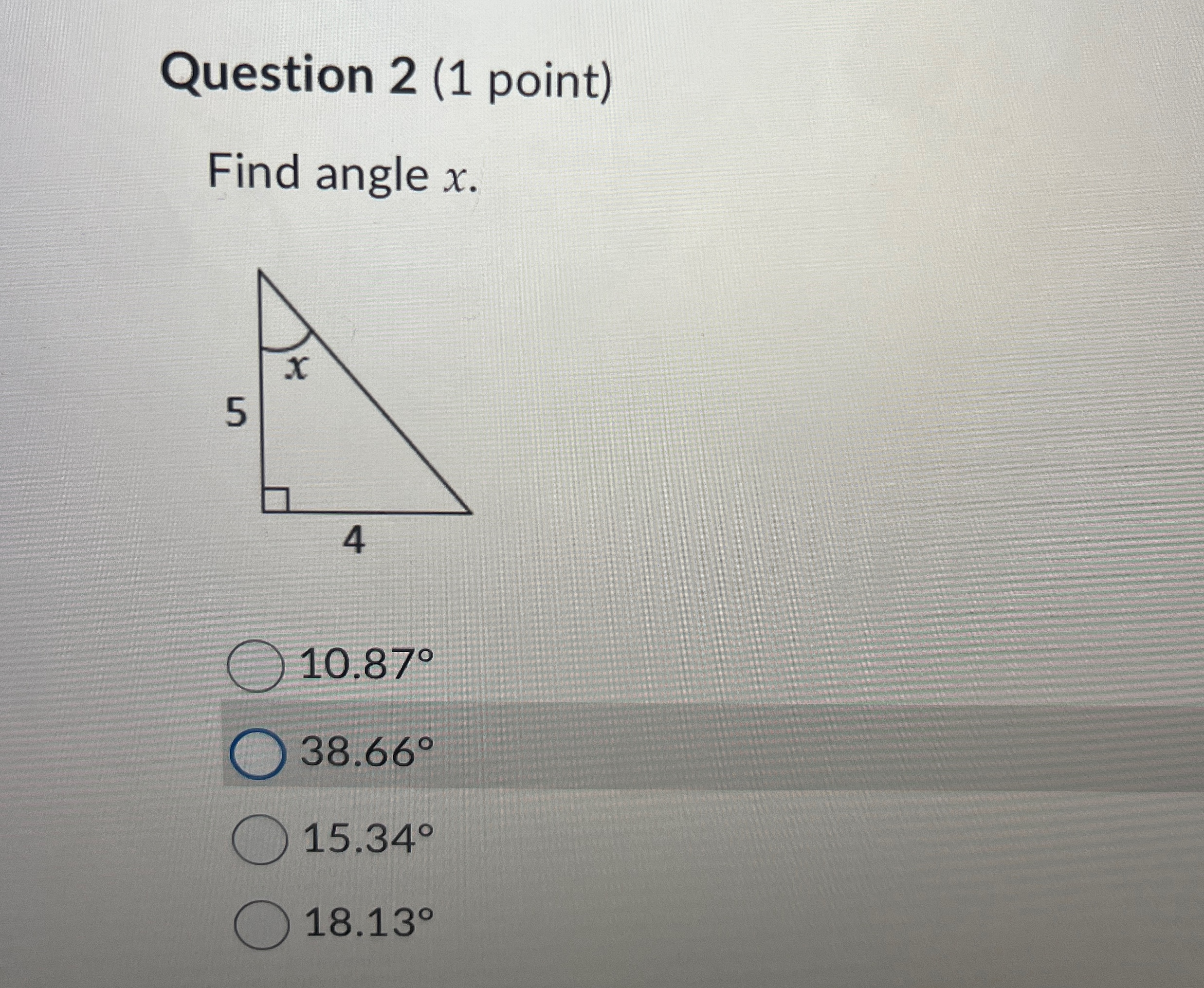 Solved Question 2 (1 ﻿point)Find angle | Chegg.com