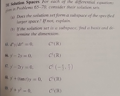 Solved DE Solution Spaces For each of the differential | Chegg.com
