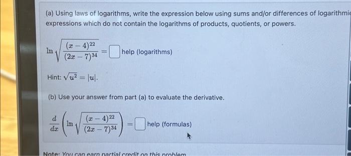 Solved (a) Using laws of logarithms, write the expression | Chegg.com