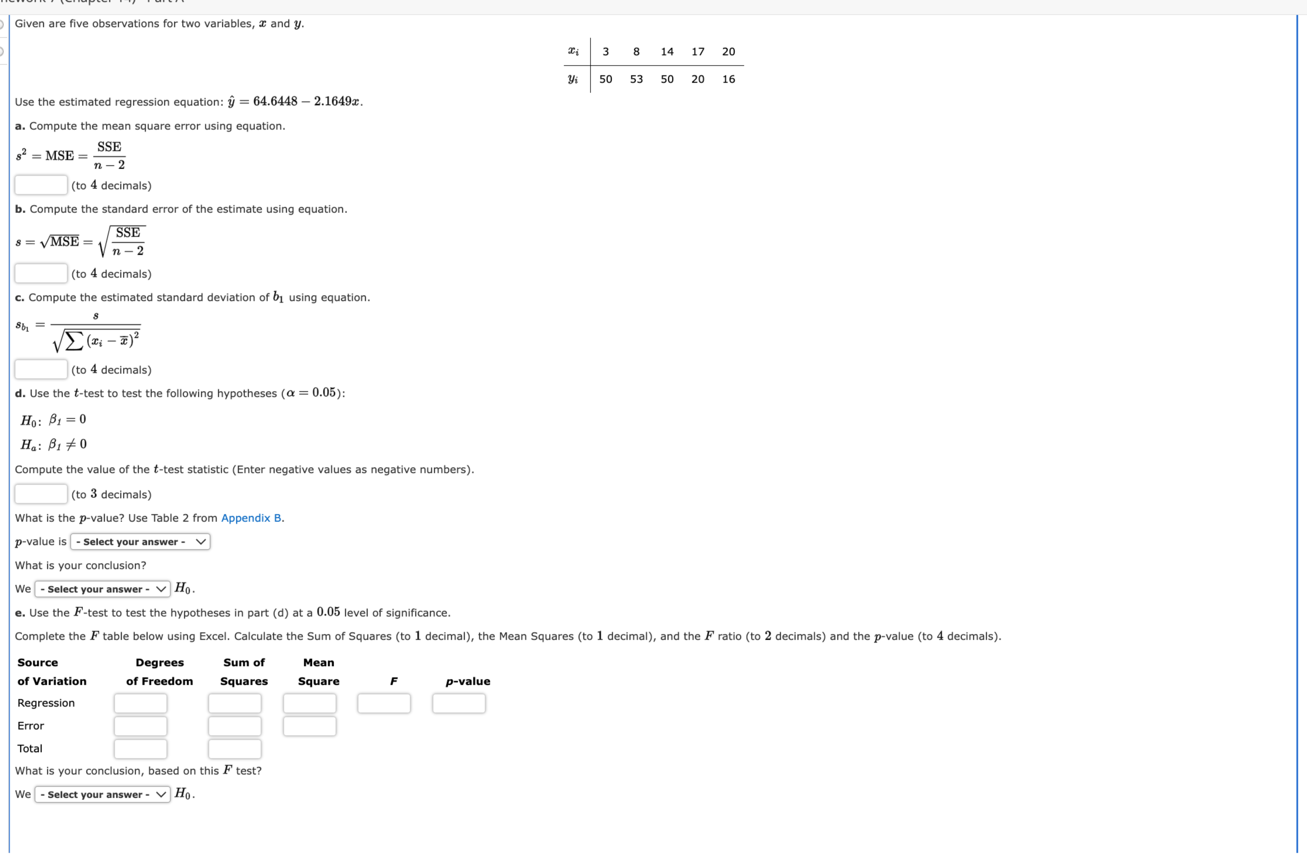 Solved Given are five observations for two variables, x ﻿and | Chegg.com