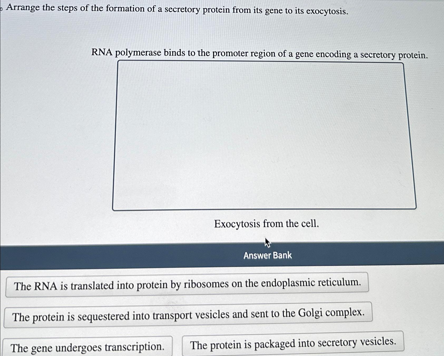 Solved Arrange the steps of the formation of a secretory | Chegg.com