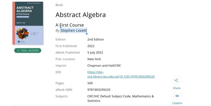 Abstract Algebra | Chegg.com