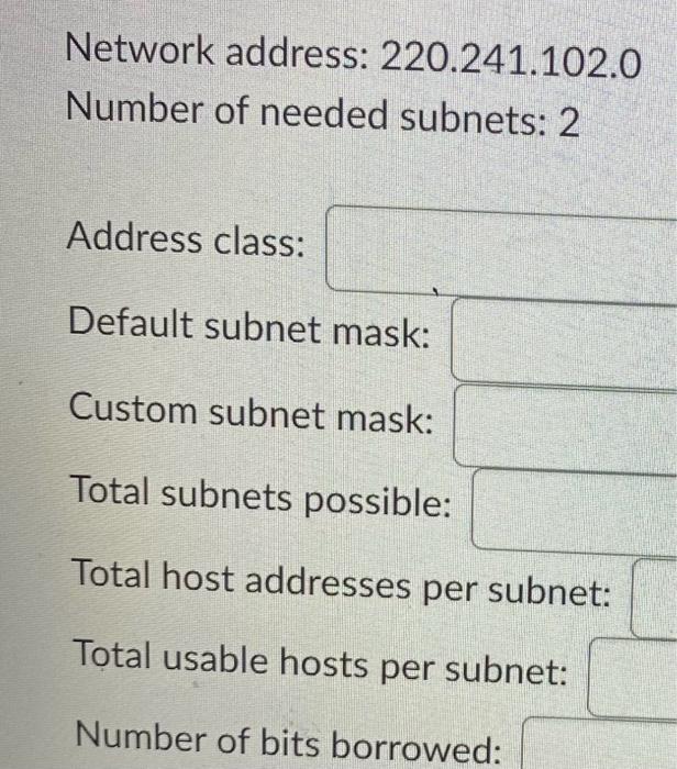 Solved Network address: 205.156 .248 .0 Number of needed | Chegg.com