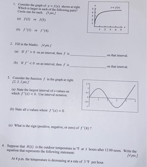 Solved 1. Consider the graph of y=f(x) shown at right. Which | Chegg.com
