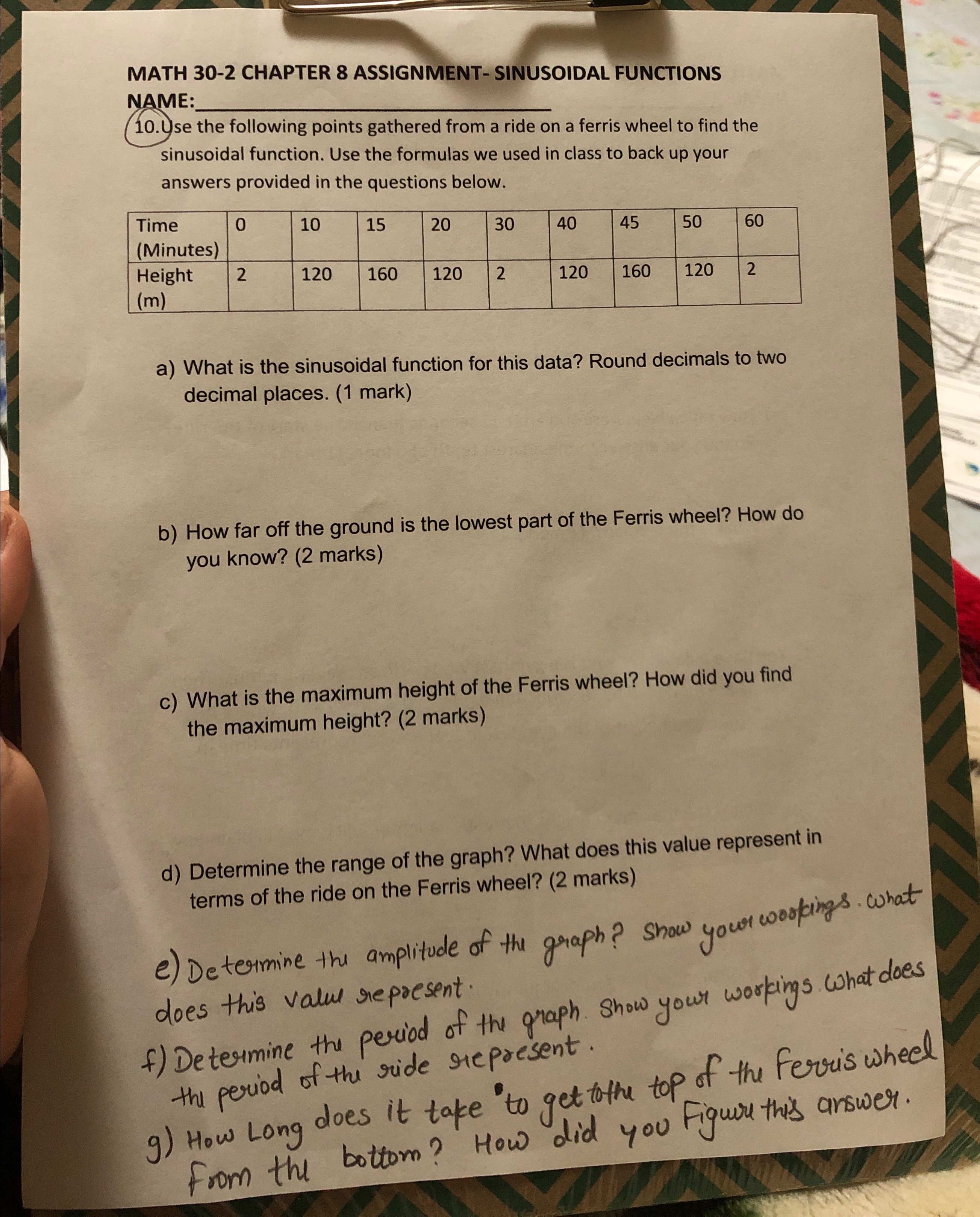 Solved MATH 30-2 ﻿CHAPTER 8 ﻿ASSIGNMENT- ﻿SINUSOIDAL | Chegg.com