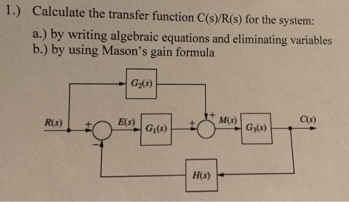 Solved Calculate the transfer function C(s)/R(s) for the | Chegg.com
