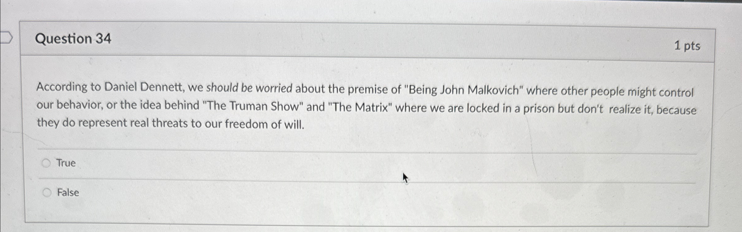 Solved Question 341 ﻿ptsAccording to Daniel Dennett, we | Chegg.com