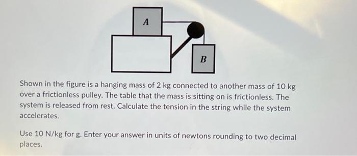 Solved Shown in the figure is a hanging mass of 2 kg | Chegg.com