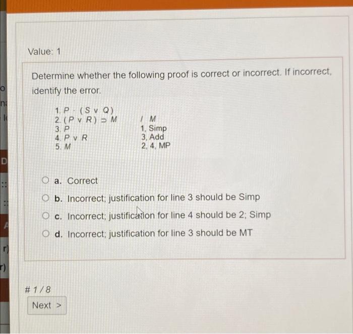 Determine whether the following proof is correct or | Chegg.com