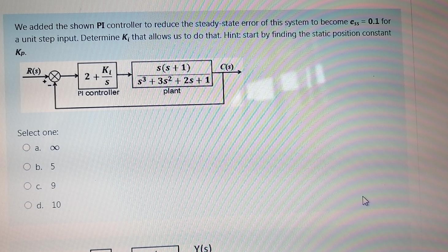 Solved We added the shown PI controller to reduce the | Chegg.com