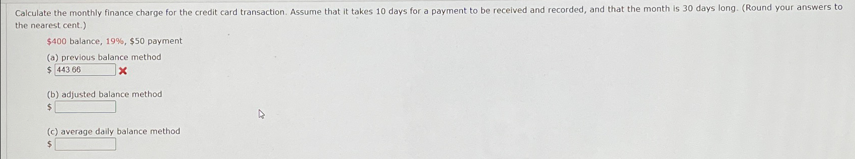 Solved the nearest cent.)$400 ﻿balance, 19%, ﻿$50 | Chegg.com