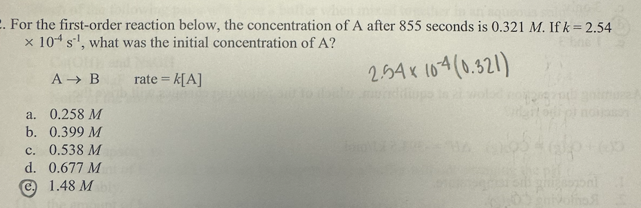 Solved For the first-order reaction below, the concentration | Chegg.com