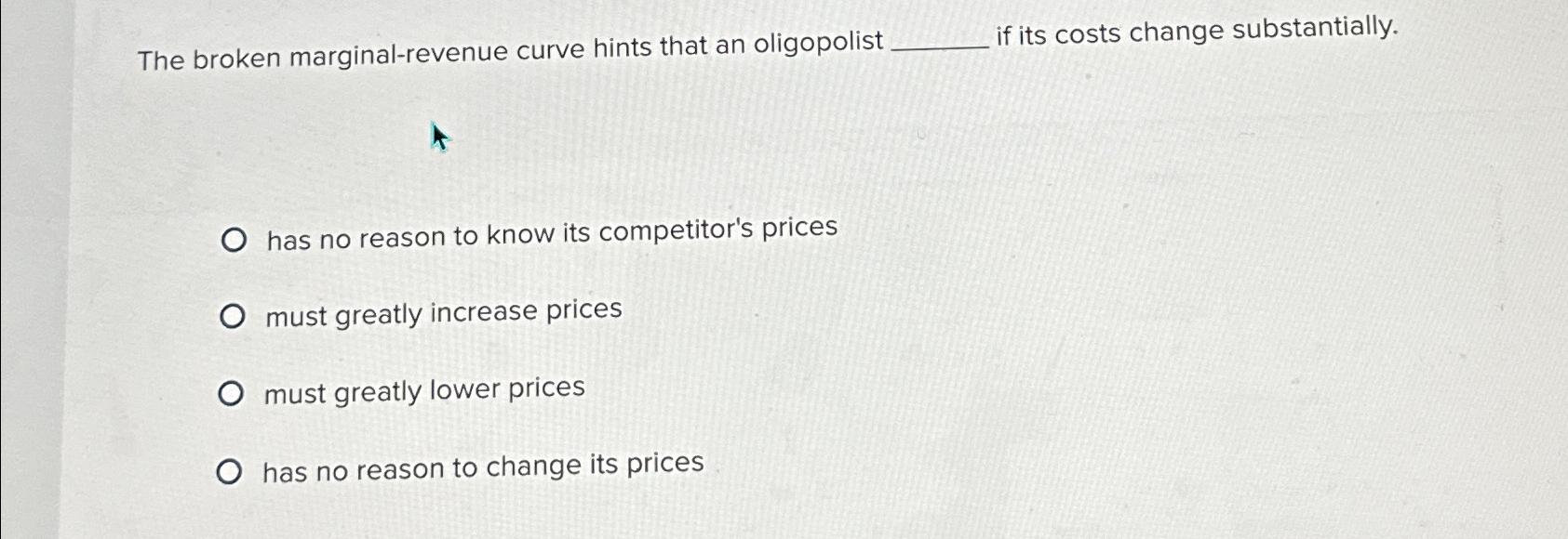 Solved The broken marginal-revenue curve hints that an | Chegg.com