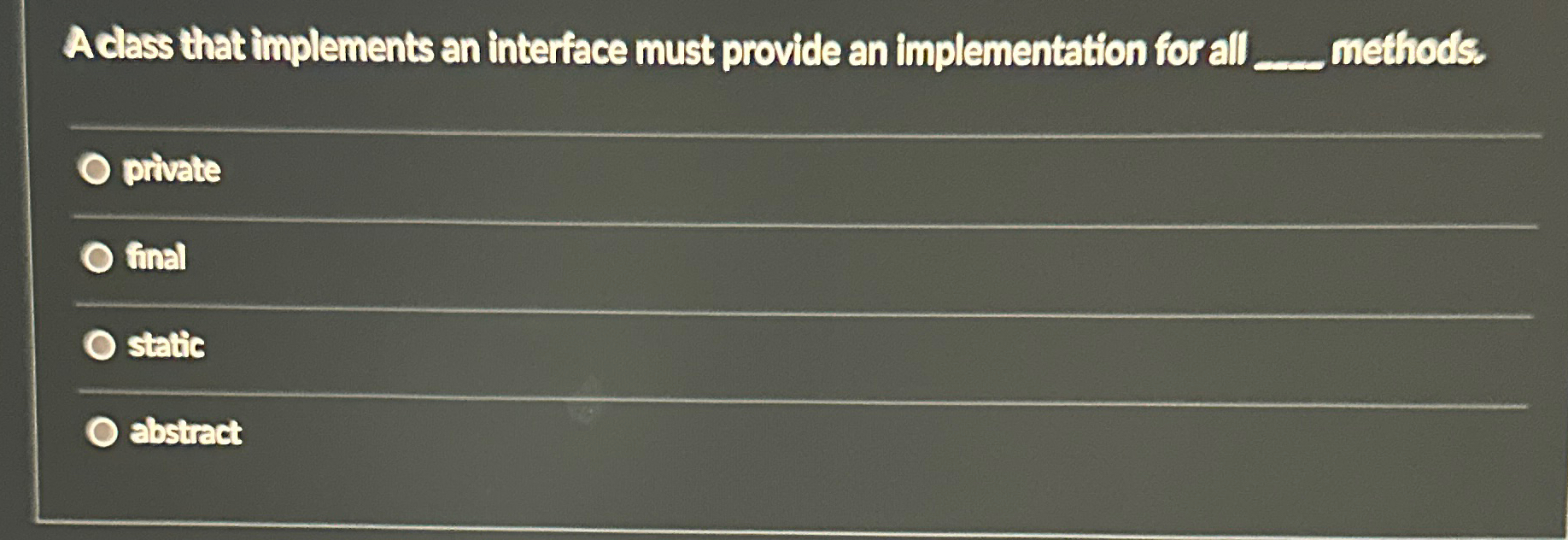 Solved A class that implements an interfece must provide an | Chegg.com