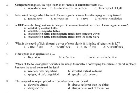 Solved 2. Compared with glass, the high index of refraction | Chegg.com