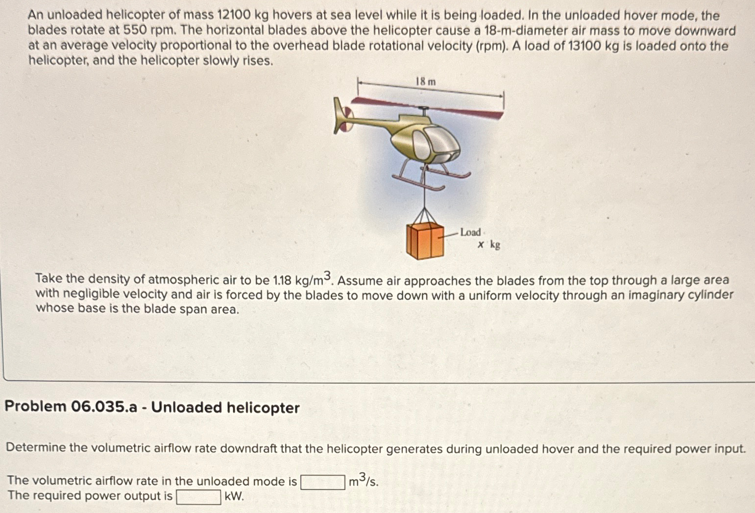 Solved An unloaded helicopter of mass 12100kg ﻿hovers at sea | Chegg.com