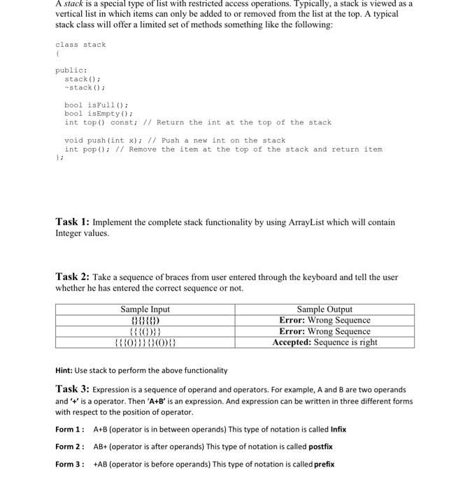 Solved A stack is a special type of list with restricted | Chegg.com