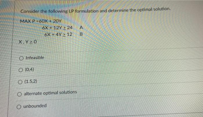 Solved Consider the following LP formulation and determine | Chegg.com
