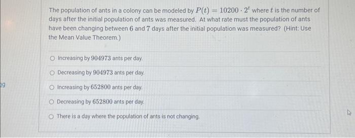 Solved The population of ants in a colony can be modeled by | Chegg.com