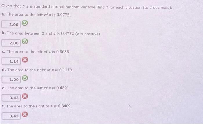 Solved Given that z is a standard normal random variable, | Chegg.com