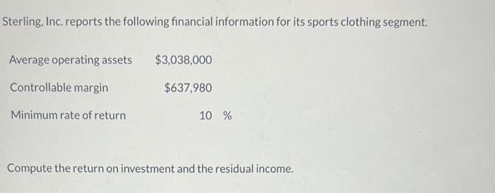 Solved Sterling, Inc. reports the following financial | Chegg.com