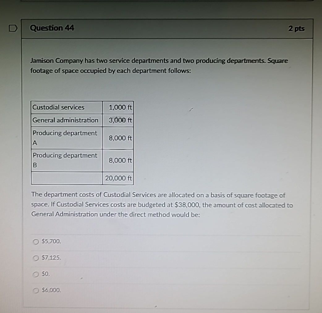 Solved Question 442 ﻿ptsJamison Company has two service | Chegg.com