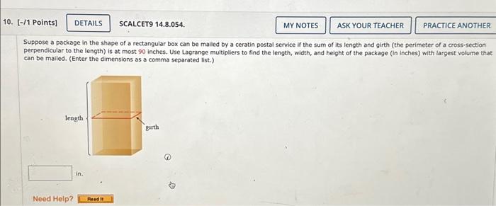 Solved Suppose a package in the shape of a rectangular box | Chegg.com