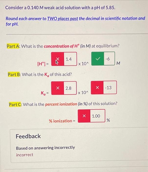 Solved Consider a 0.140 M weak acid solution with a pH of | Chegg.com