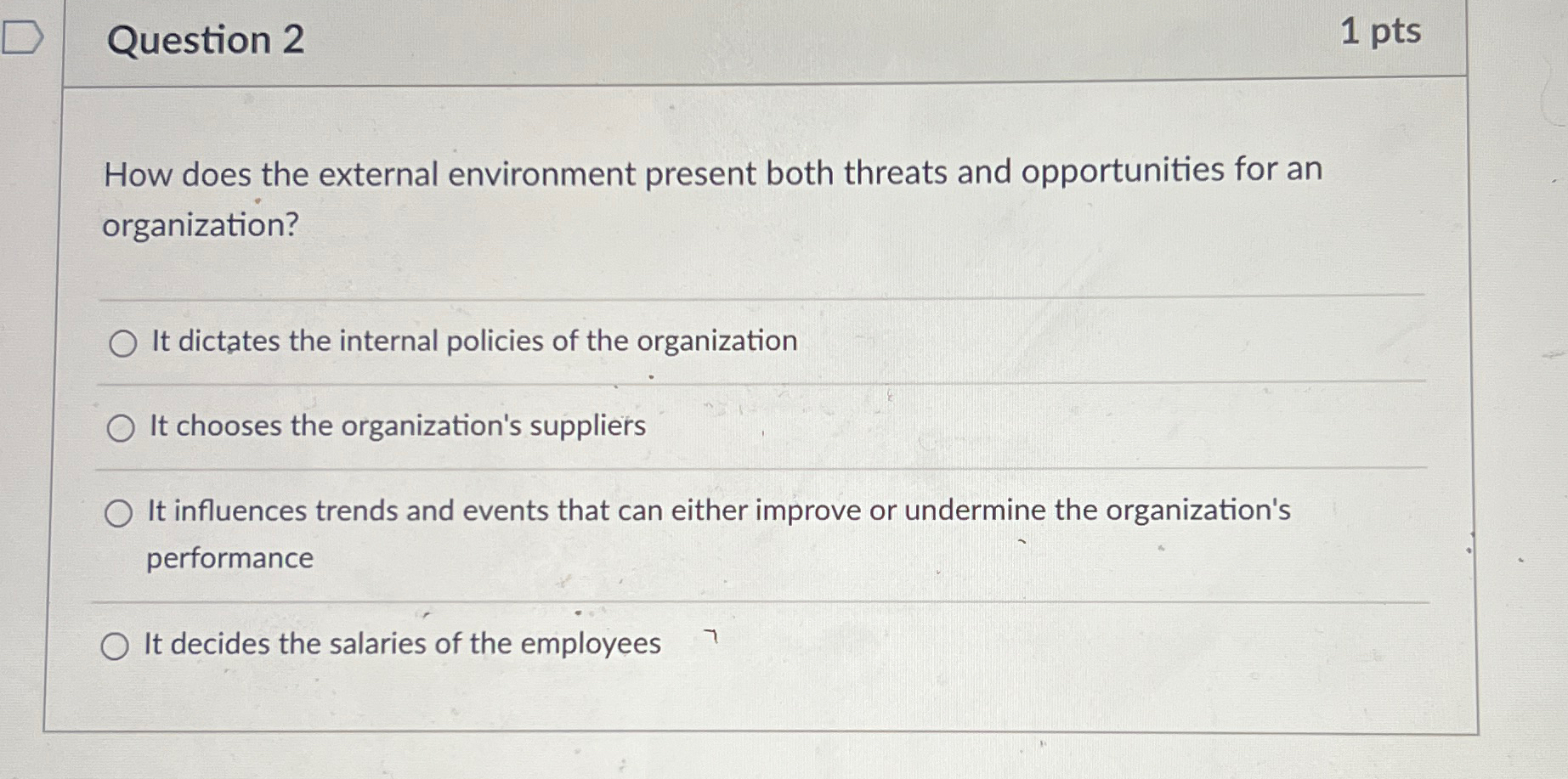 Solved Question 21 ﻿ptsHow does the external environment | Chegg.com