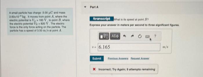 Solved A small particle has charge −3.00μC and mass | Chegg.com
