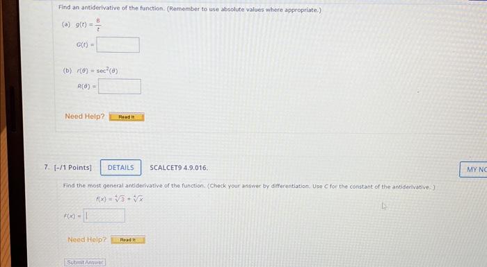 Solved Find an antiderivative of the function. (Remember to | Chegg.com