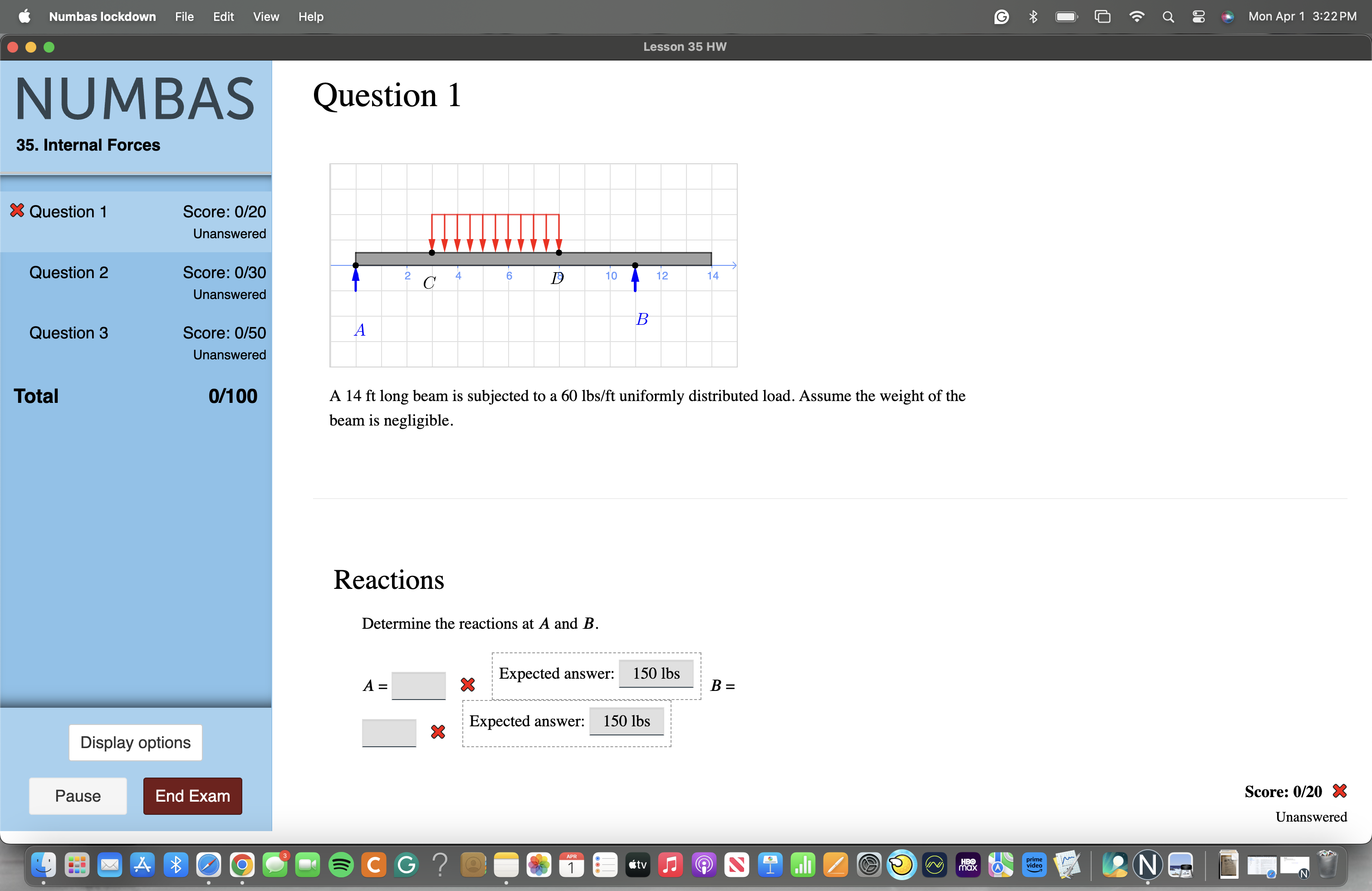 Solved NUMBAS Question 1A 14ft ﻿long beam is subjected to a | Chegg.com