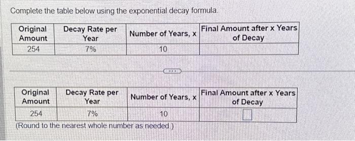 Solved Complete the table below using the exponential decay | Chegg.com