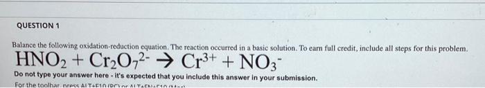 Solved Balance the following oxidation-reduction equation. | Chegg.com
