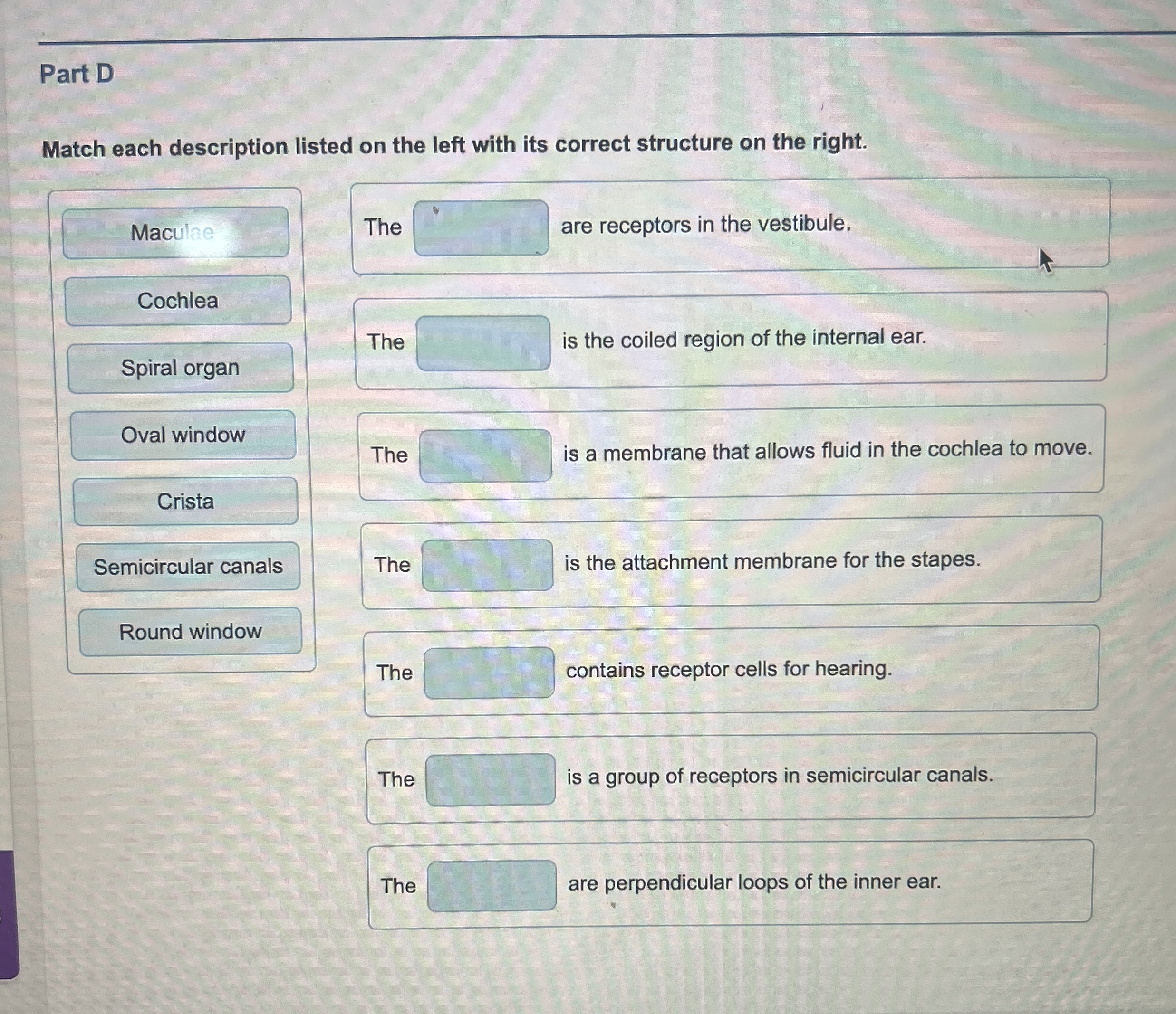 Solved Part DMatch each description listed on the left with | Chegg.com