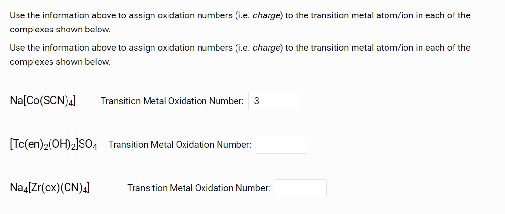 Solved Use the information above to assign oxidation numbers | Chegg.com