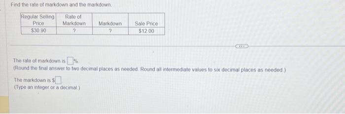 Solved Find the rate of markdown and the markdown. The rate | Chegg.com