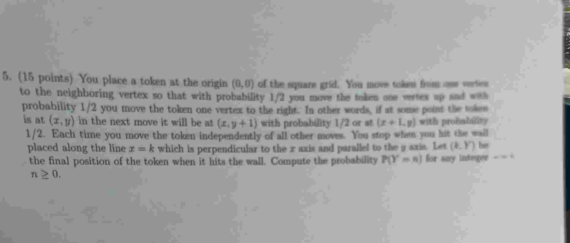 Solved (15 ﻿points) ﻿You place a token at ﻿the origin | Chegg.com