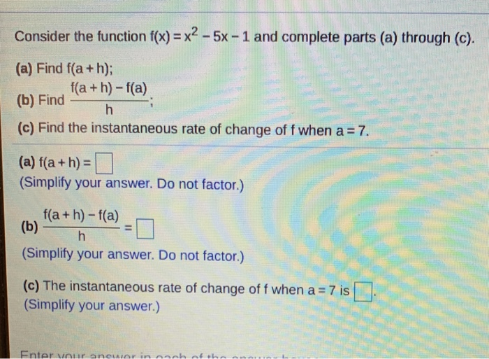 Solved Consider the function f(x) = x2 -5x - 1 and complete | Chegg.com