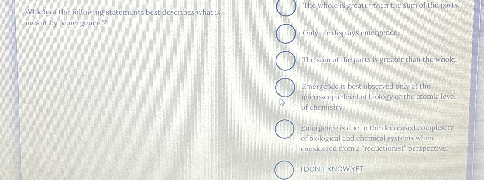 Solved Which of the following statements best describes what | Chegg.com