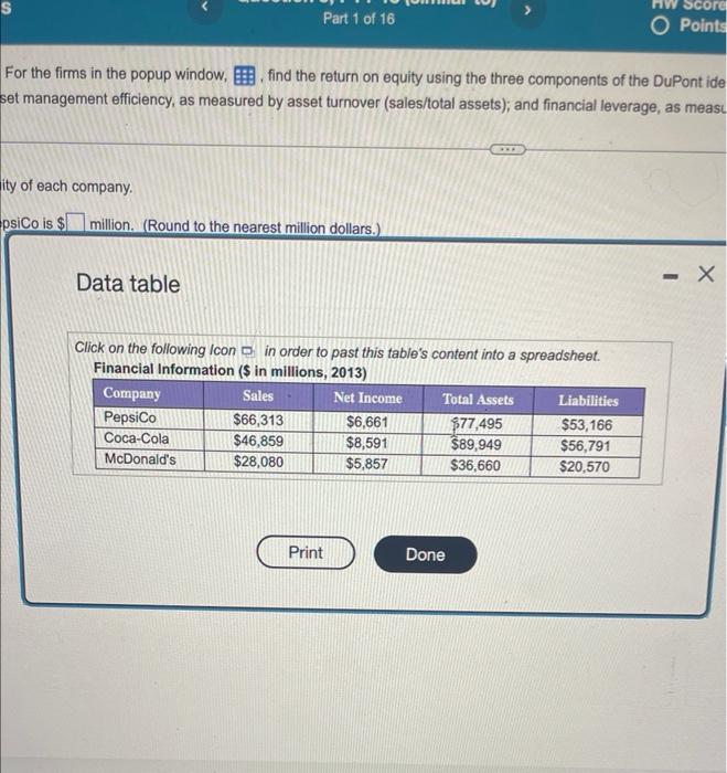 Solved DuPont identity. For the frms in the popup whdow. | Chegg.com