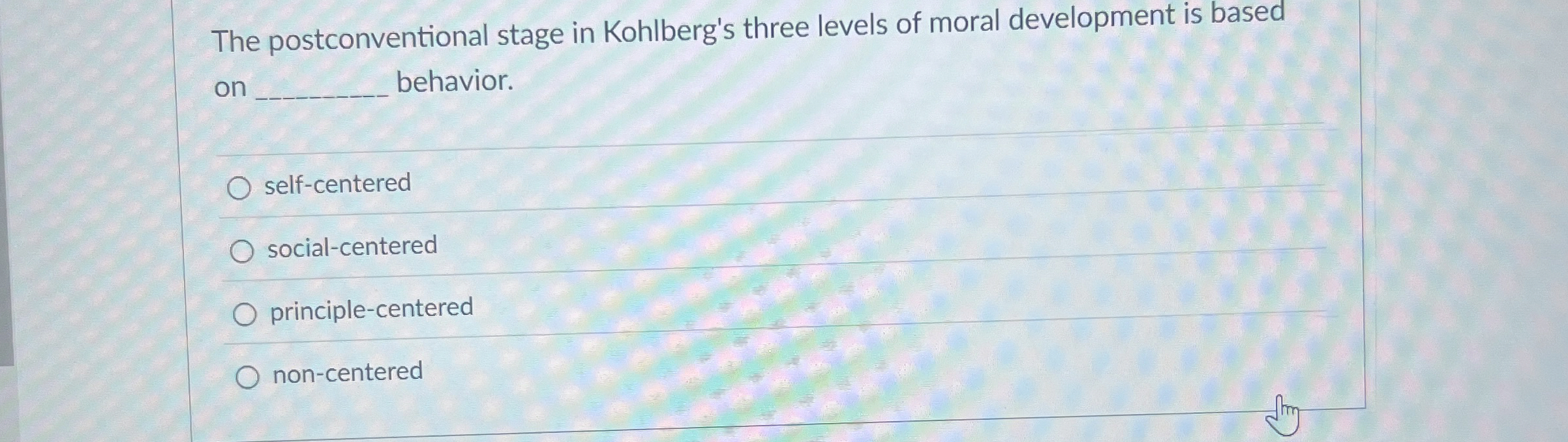 Solved The postconventional stage in Kohlberg's three levels | Chegg.com