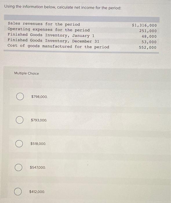 Solved Using the information below, calculate net income for | Chegg.com