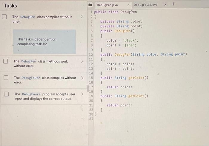 Solved Tasks Debugpenjava × Debugfour2java ×1 The Debugpen 7868