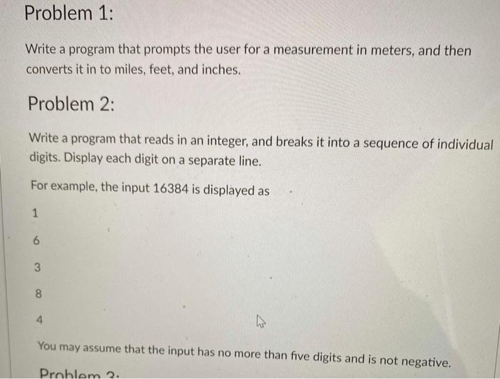 Solved Problem 1: Write a program that prompts the user for | Chegg.com