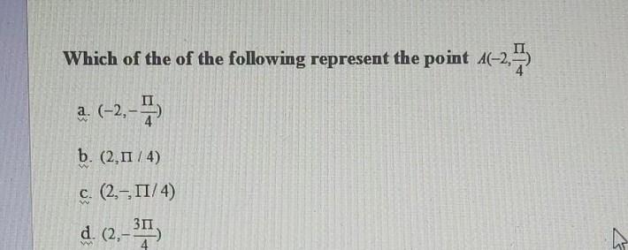 Solved Which of the of the following represent the point | Chegg.com