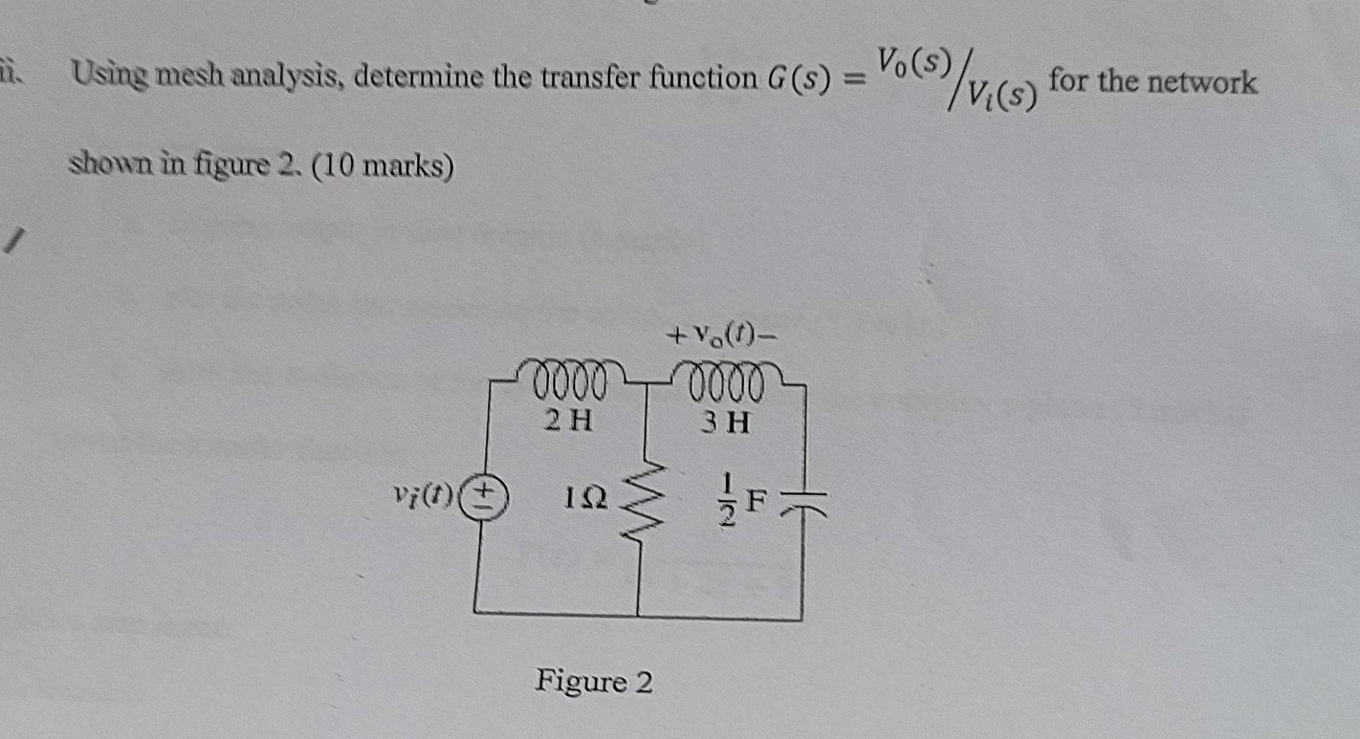 Solved Using mesh analysis, determine the transfer function | Chegg.com
