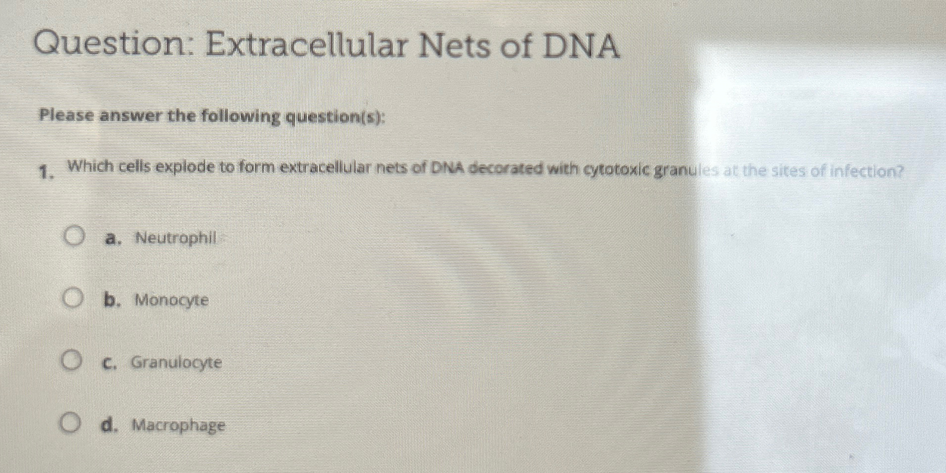 Solved Question: Extracellular Nets of DNAPlease answer the | Chegg.com